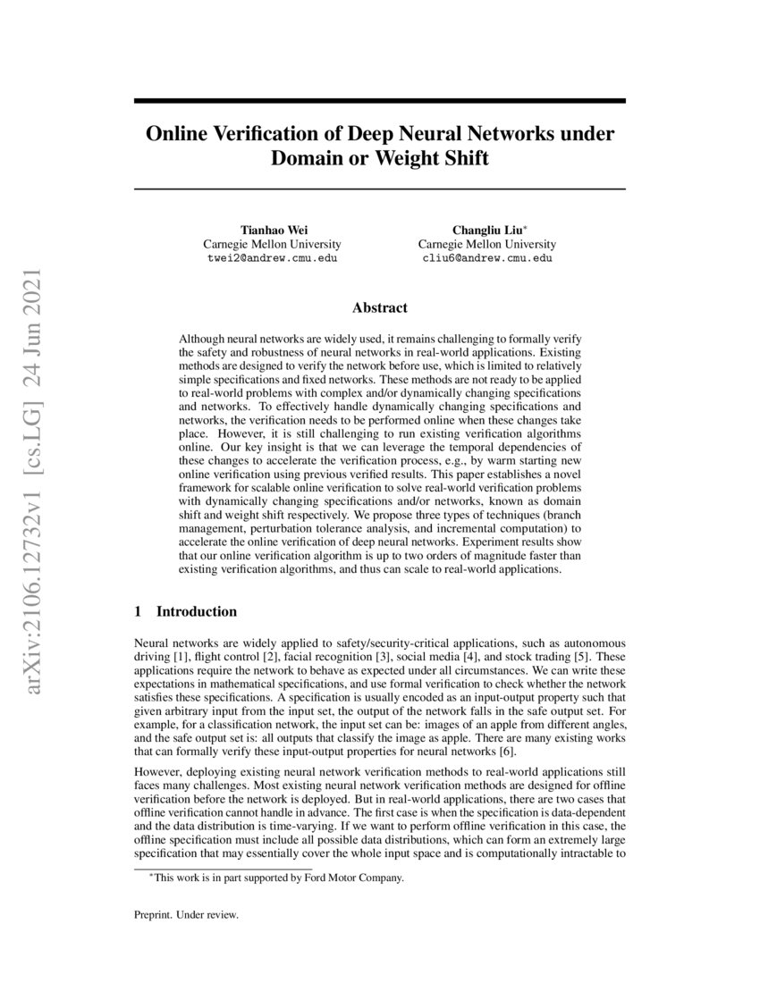 Online Verification Of Deep Neural Networks Under Domain Or Weight Shift Deepai
