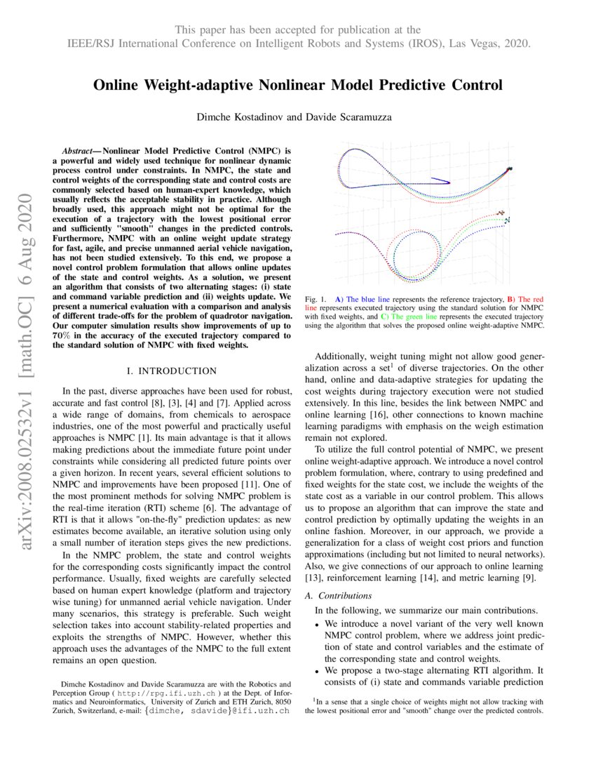 Online Weight-adaptive Nonlinear Model Predictive Control | DeepAI
