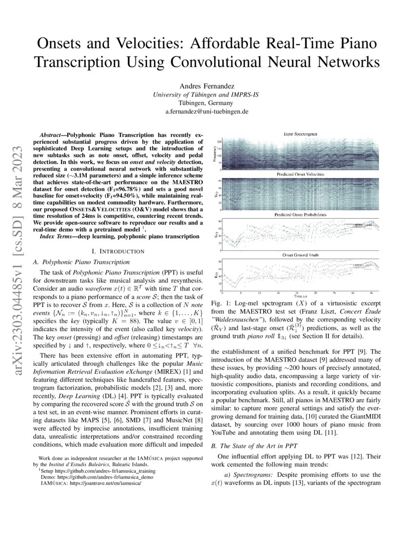 Onsets and Velocities: Affordable Real-Time Piano Transcription Using Convolutional Neural ...