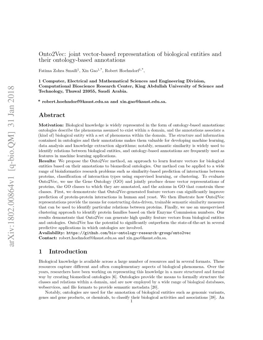 Onto2Vec: joint vector-based representation of biological entities and their ontology-based ...