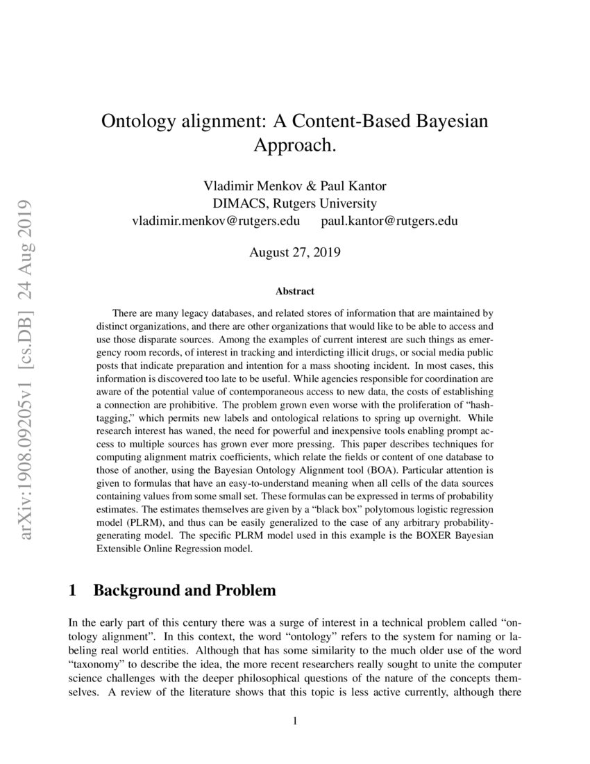 Ontology Alignment A Content Based Bayesian Approach Deepai