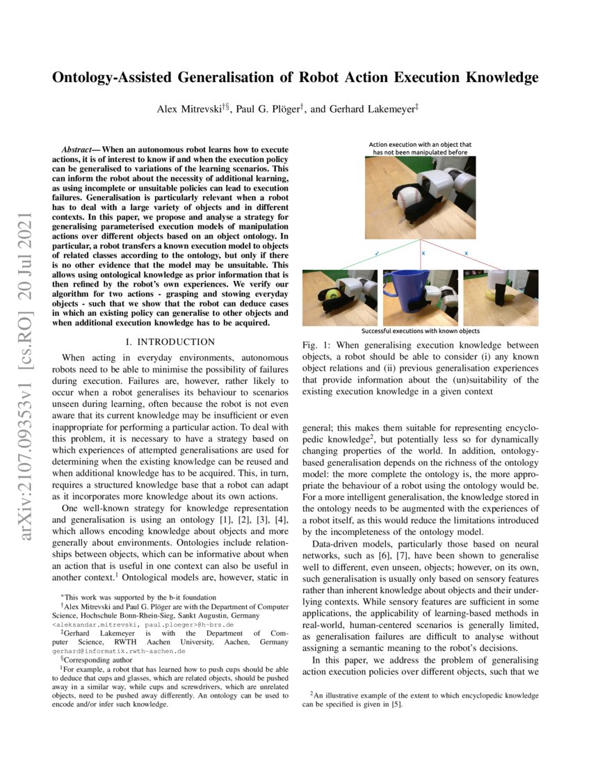 Ontology Assisted Generalisation Of Robot Action Execution Knowledge Deepai