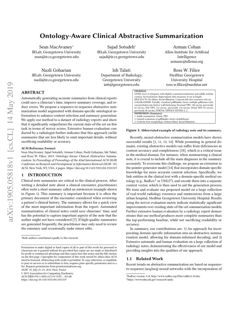 Ontology Aware Clinical Abstractive Summarization Deepai