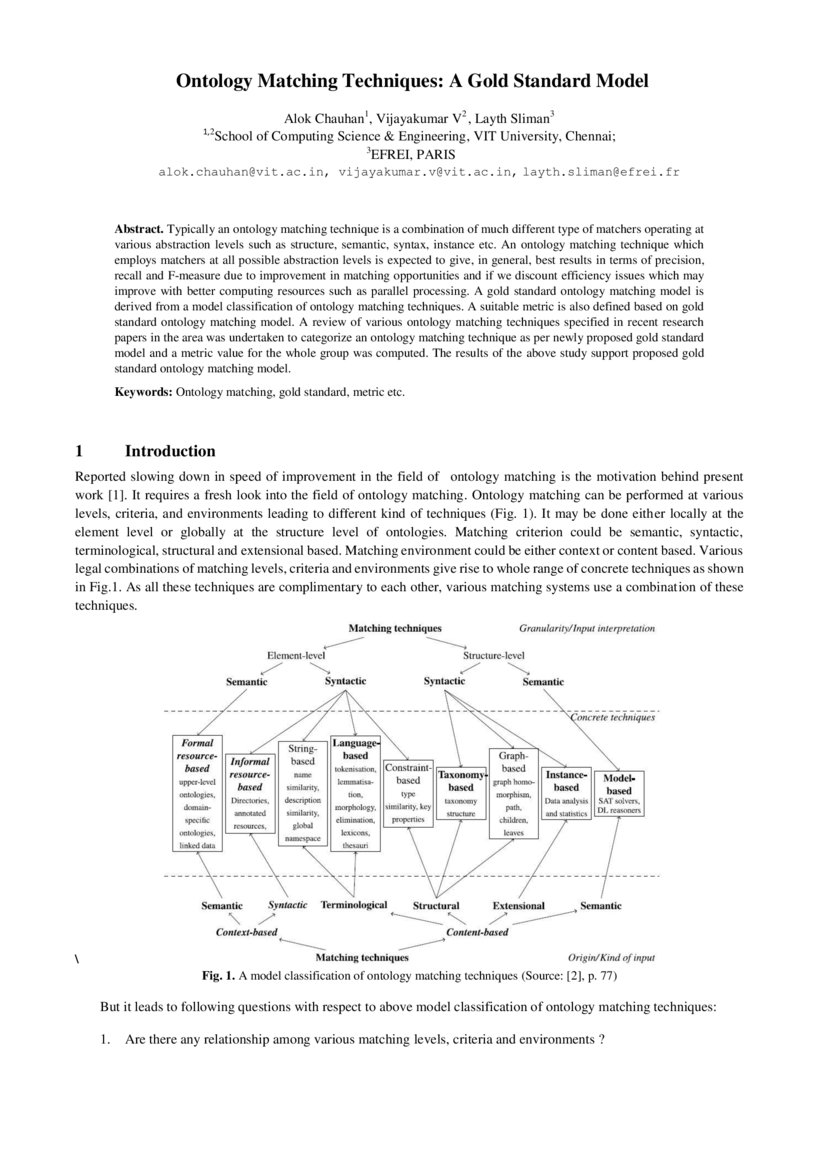 Ontology Matching Techniques: A Gold Standard Model | DeepAI