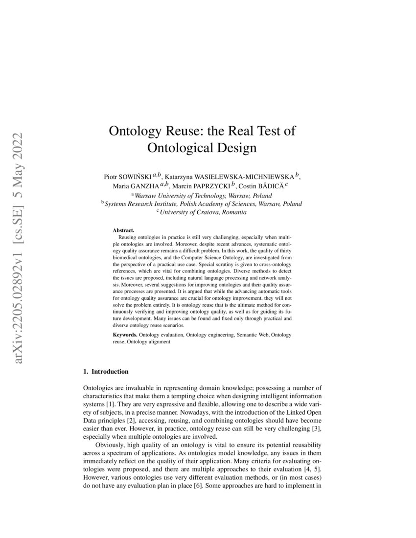 Ontology Reuse: the Real Test of Ontological Design | DeepAI