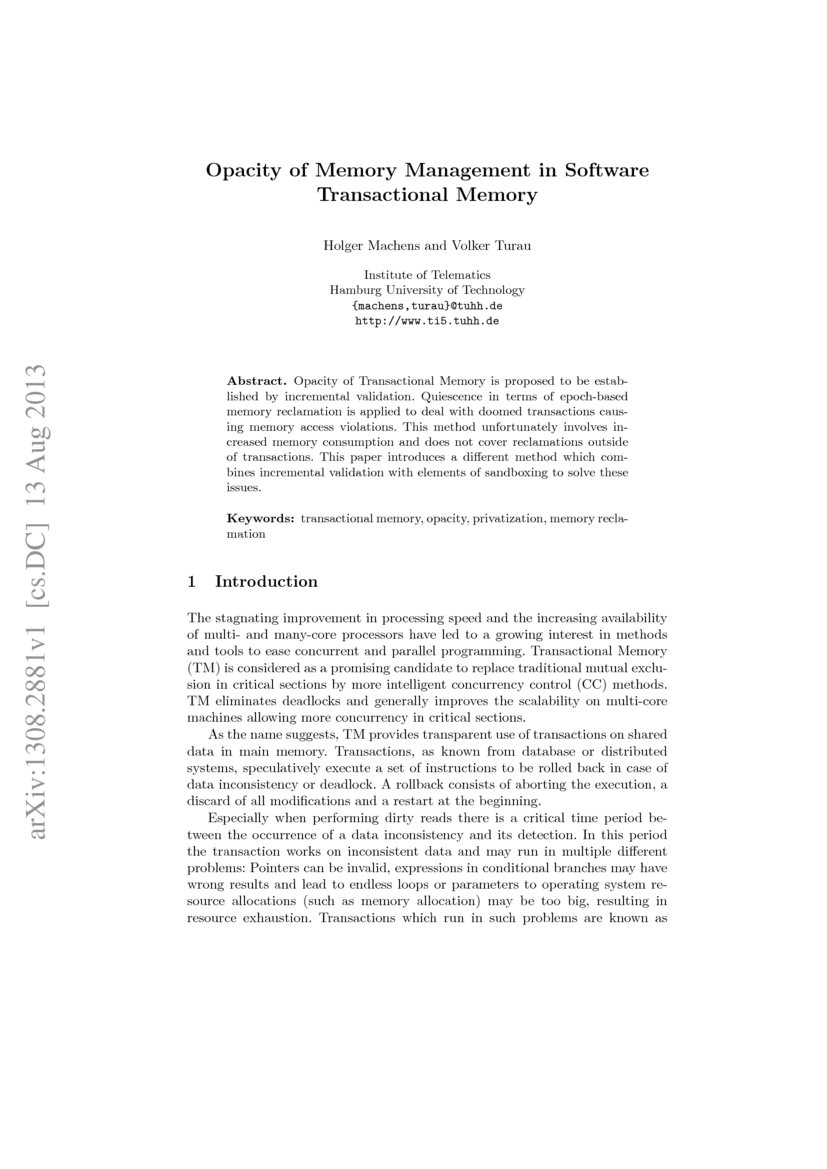 Opacity of Memory Management in Software Transactional Memory | DeepAI