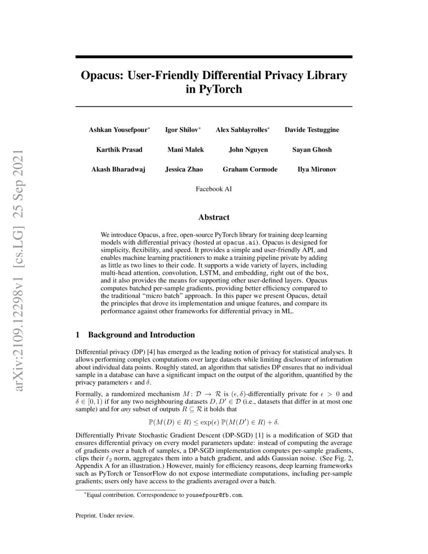 Opacus User Friendly Differential Privacy Library In Pytorch Deepai