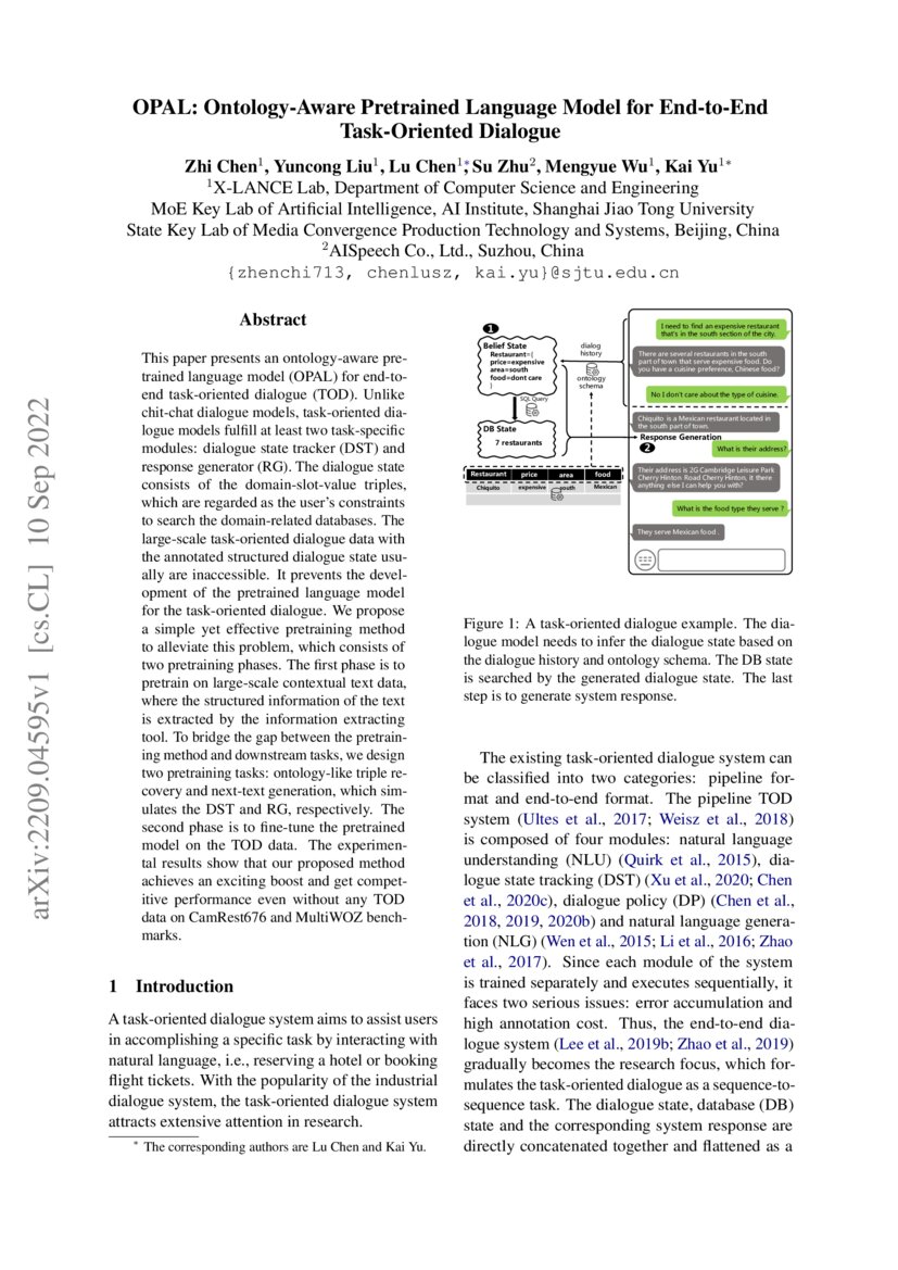 Opal Ontology Aware Pretrained Language Model For End To End Task Oriented Dialogue Deepai