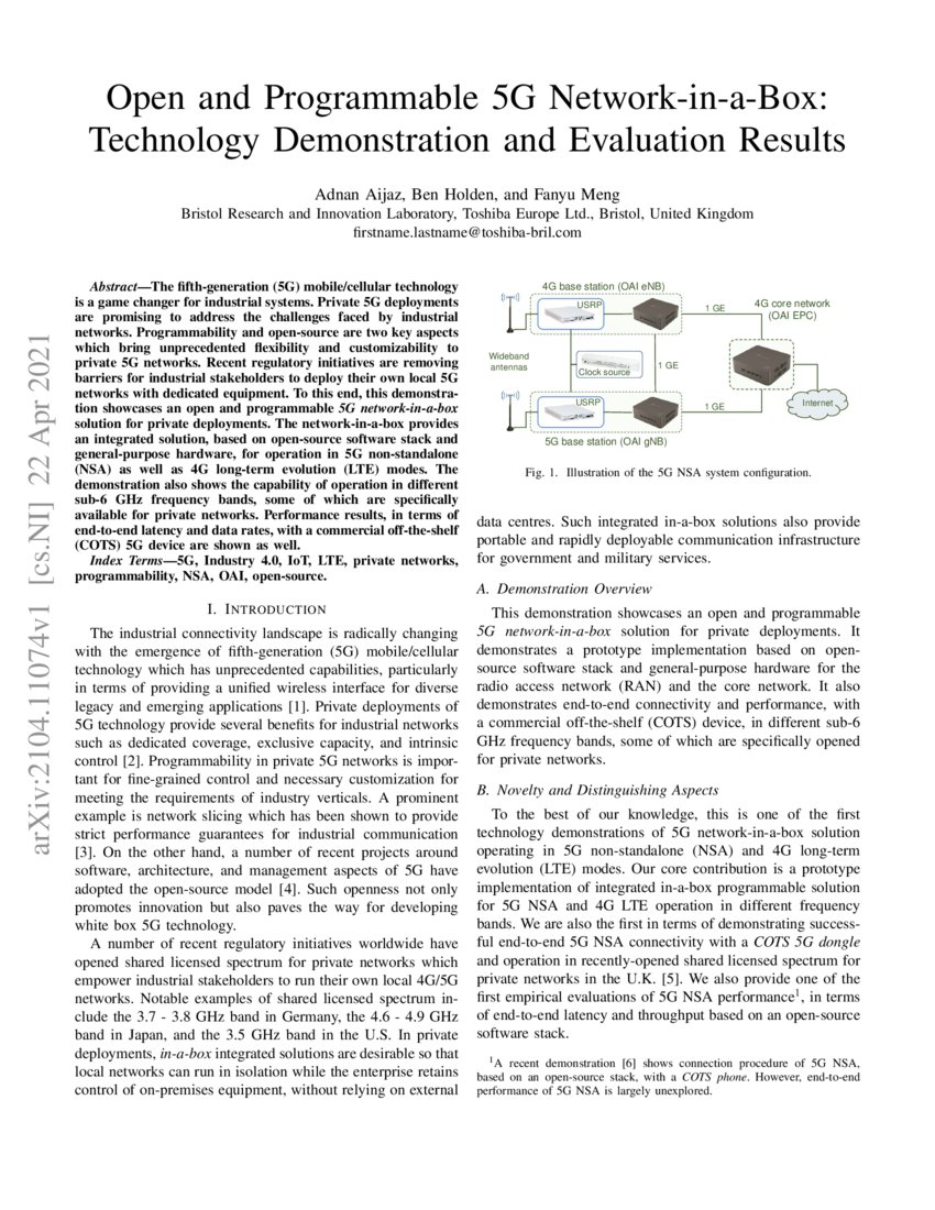 Open and Programmable 5G Network-in-a-Box: Technology Demonstration and ...
