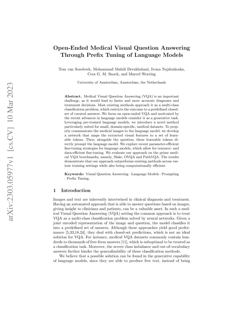 Open-Ended Medical Visual Question Answering Through Prefix Tuning of Language Models | DeepAI