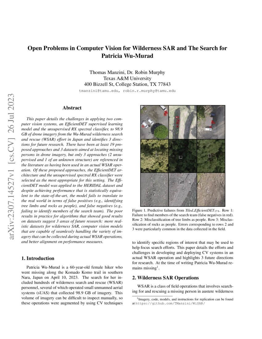 Open Problems in Computer Vision for Wilderness SAR and The Search for ...