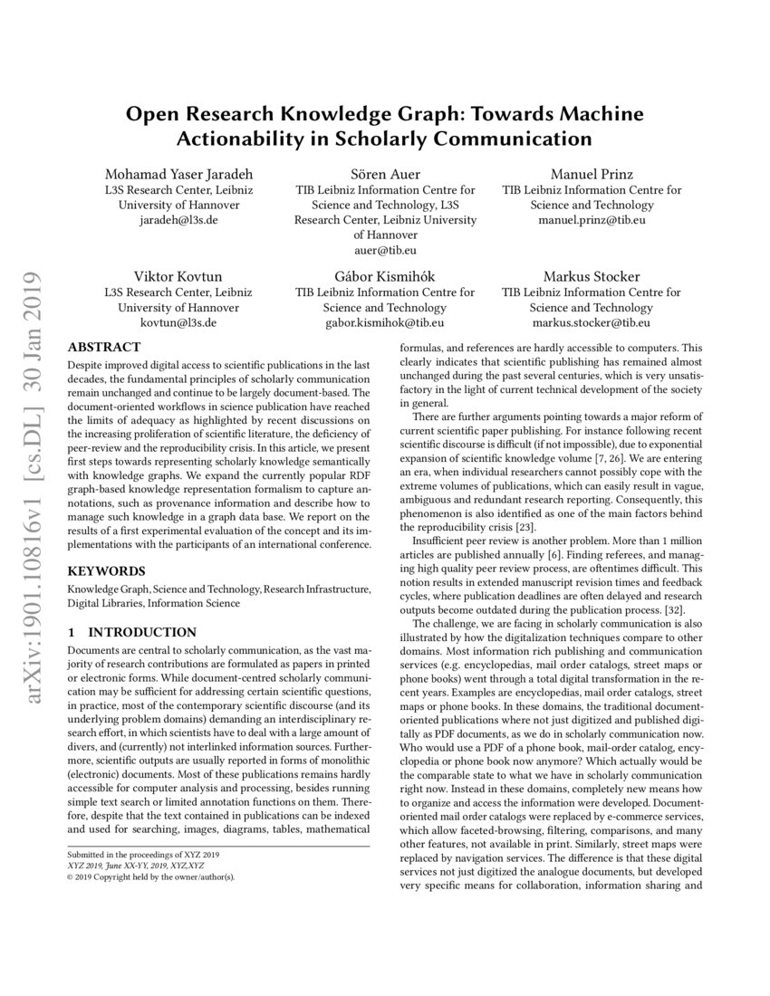 Open Research Knowledge Graph: Towards Machine Actionability in ...