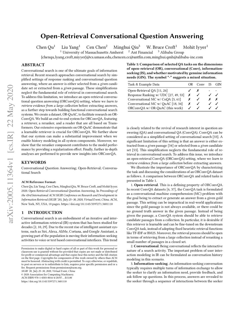 Open-Retrieval Conversational Question Answering | DeepAI