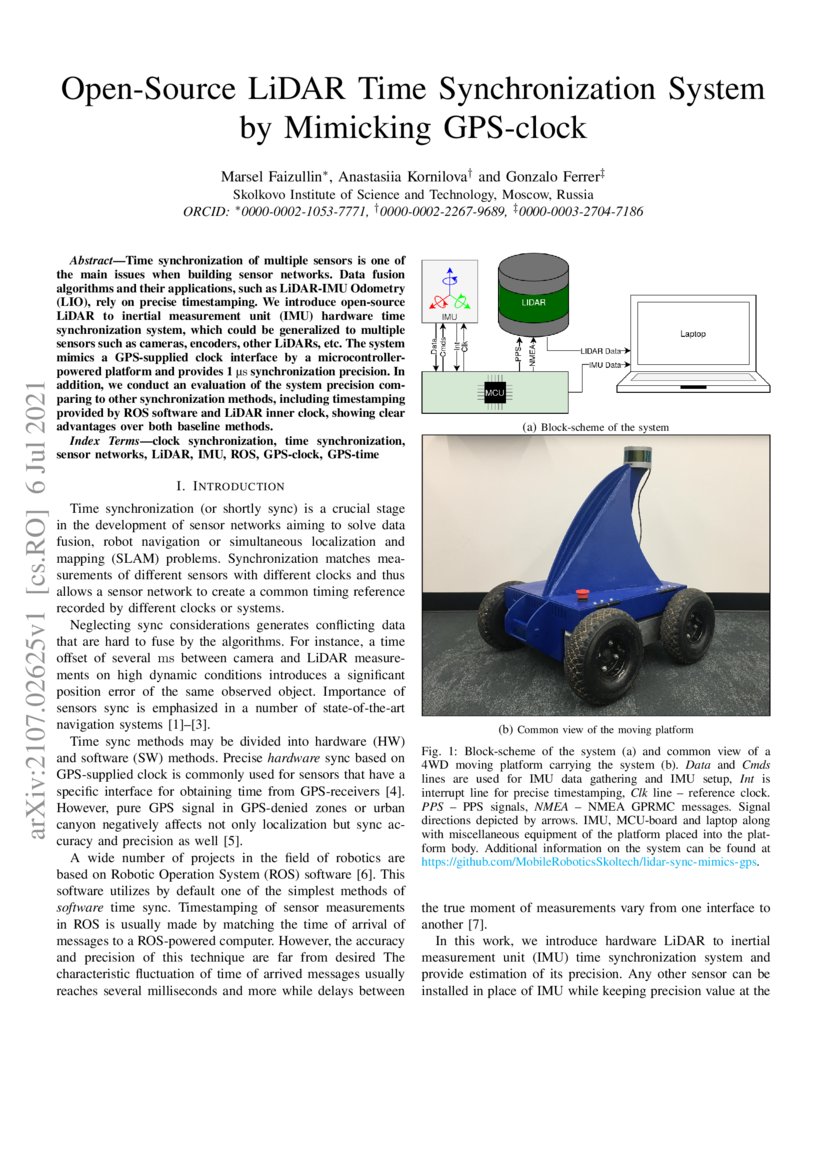 Open Source Lidar Time Synchronization System By Mimicking Gps Clock Deepai