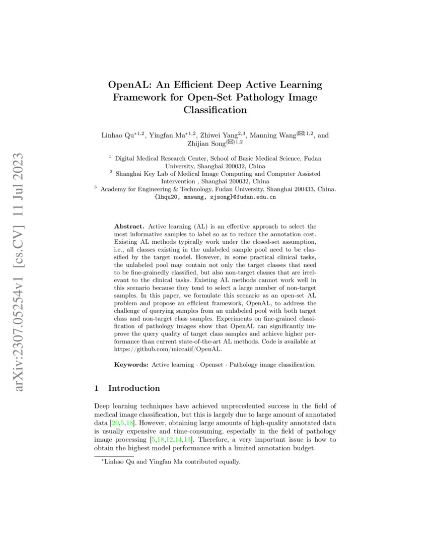 Openal An Efficient Deep Active Learning Framework For Open Set Pathology Image Classification