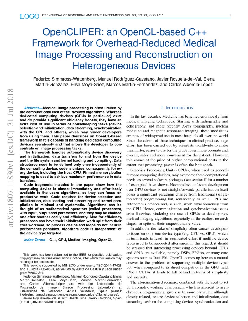 Opencliper An Opencl Based C Framework For Overhead Reduced Medical