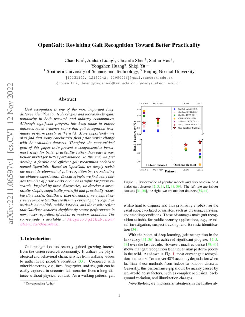 Opengait Revisiting Gait Recognition Toward Better Practicality Deepai