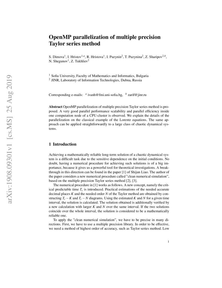 Openmp Parallelization Of Multiple Precision Taylor Series Method Deepai