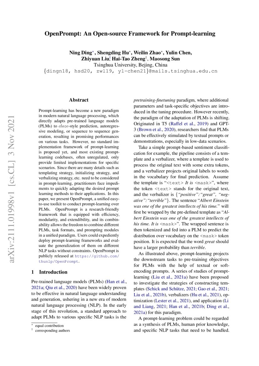 OpenPrompt: An Open-source Framework for Prompt-learning | DeepAI