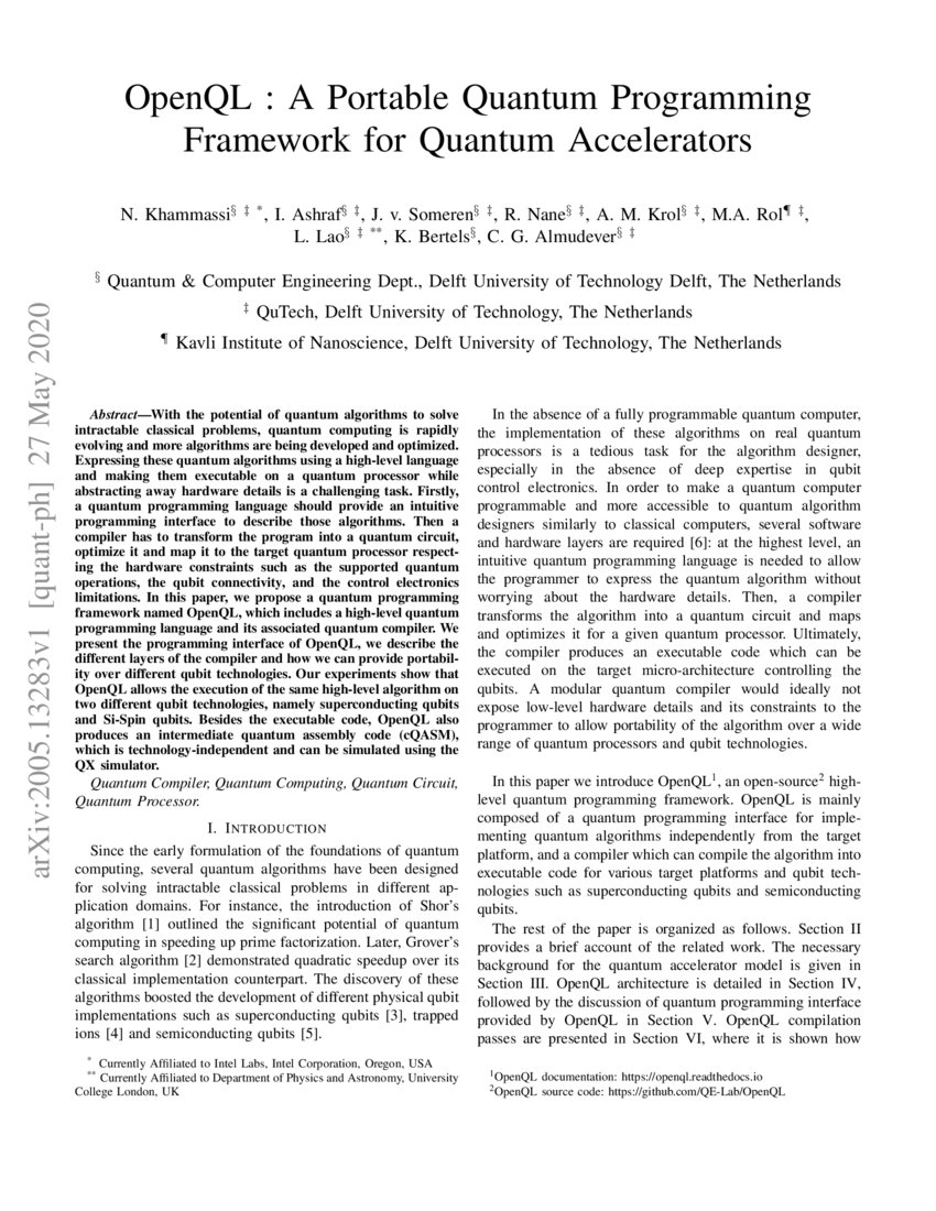 OpenQL : A Portable Quantum Programming Framework for Quantum ...