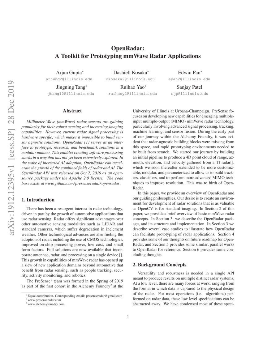 OpenRadar: A Toolkit for Prototyping mmWave Radar Applications | DeepAI