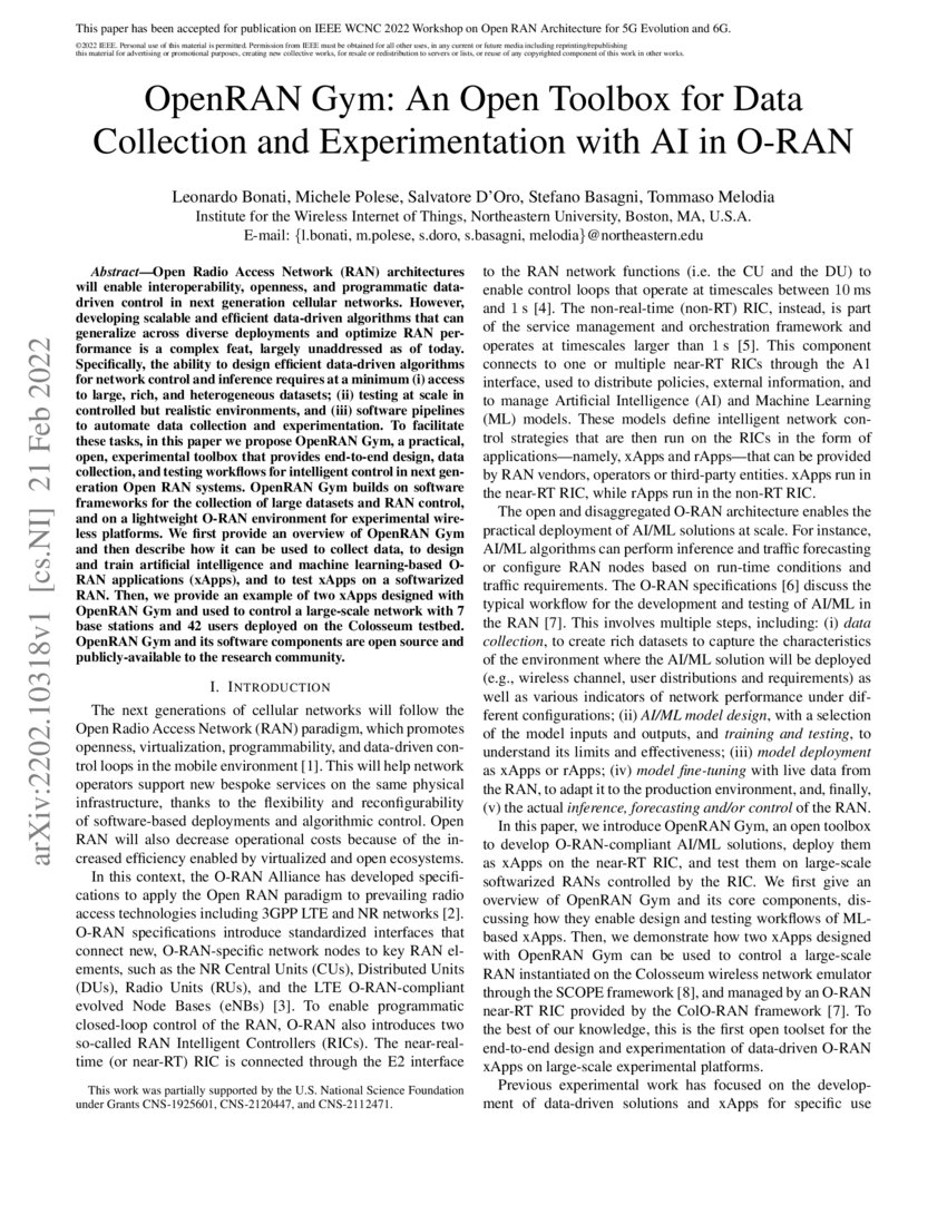 OpenRAN Gym: An Open Toolbox for Data Collection and Experimentation with AI in O-RAN | DeepAI
