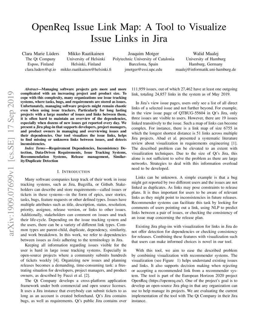 OpenReq Issue Link Map: A Tool to Visualize Issue Links in Jira | DeepAI