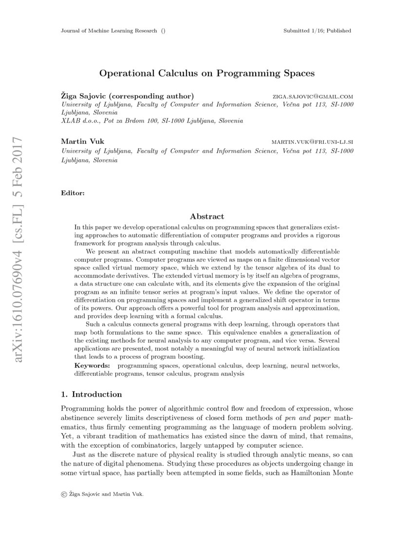 Operational Calculus On Programming Spaces Deepai