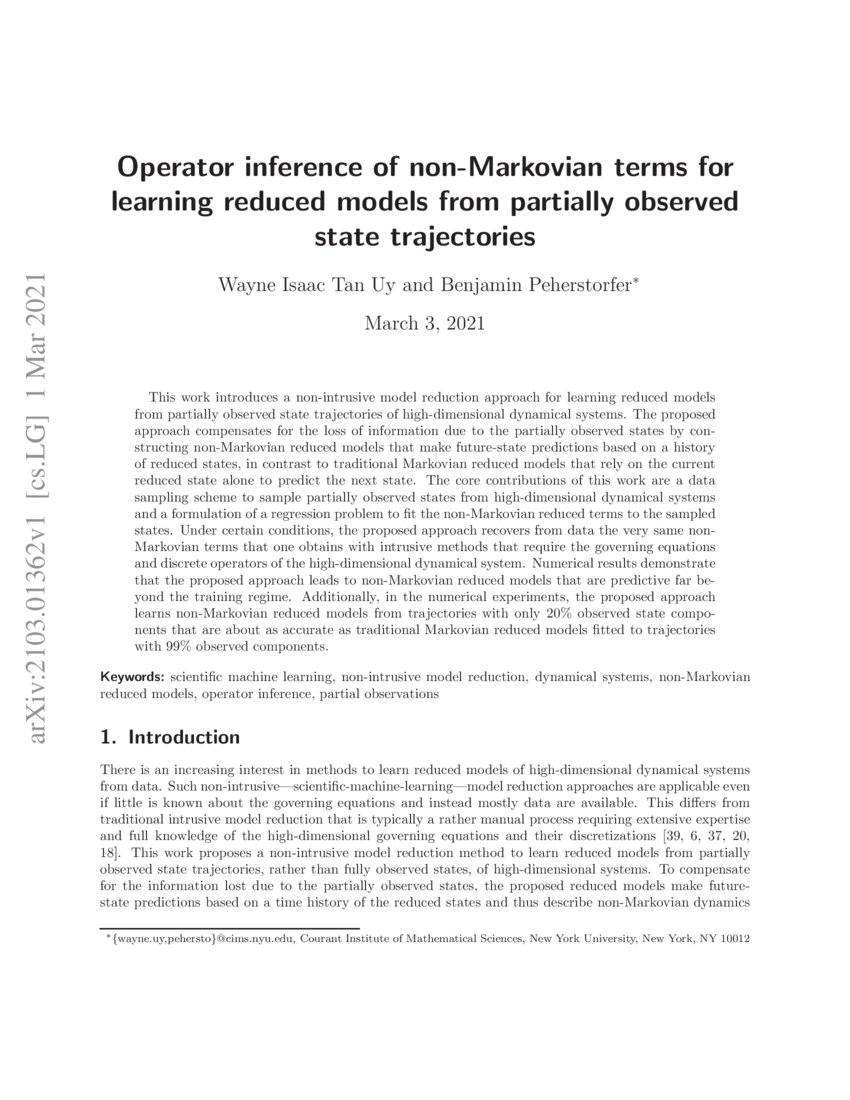 Operator Inference Of Non Markovian Terms For Learning Reduced Models From Partially Observed 