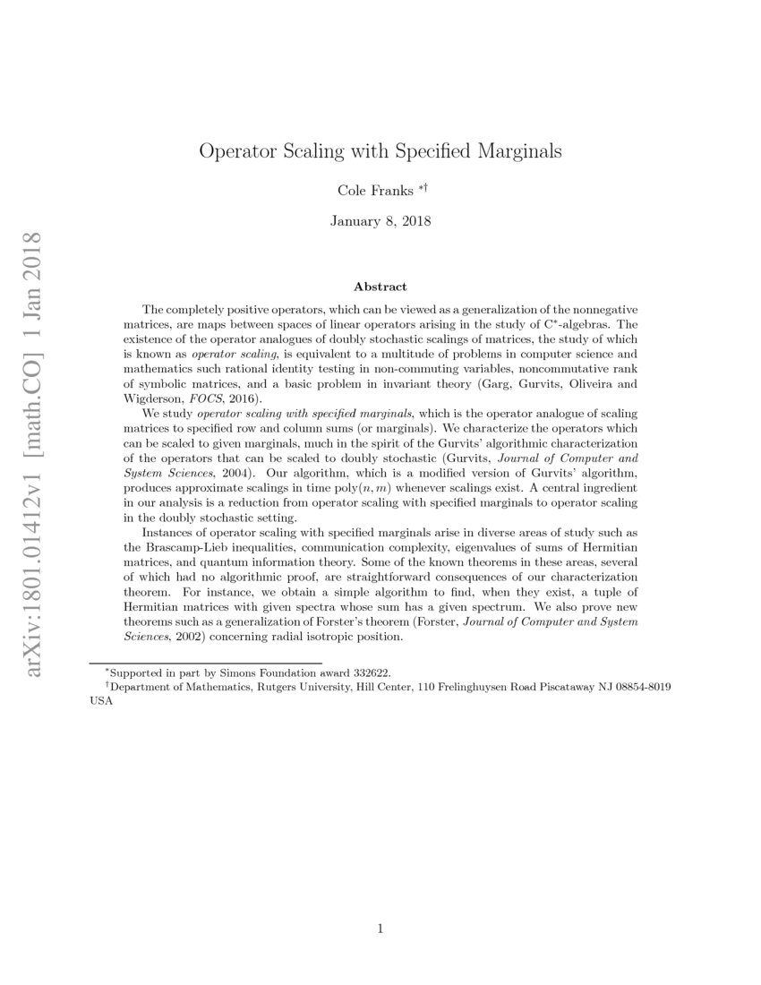 Operator scaling with specified marginals | DeepAI