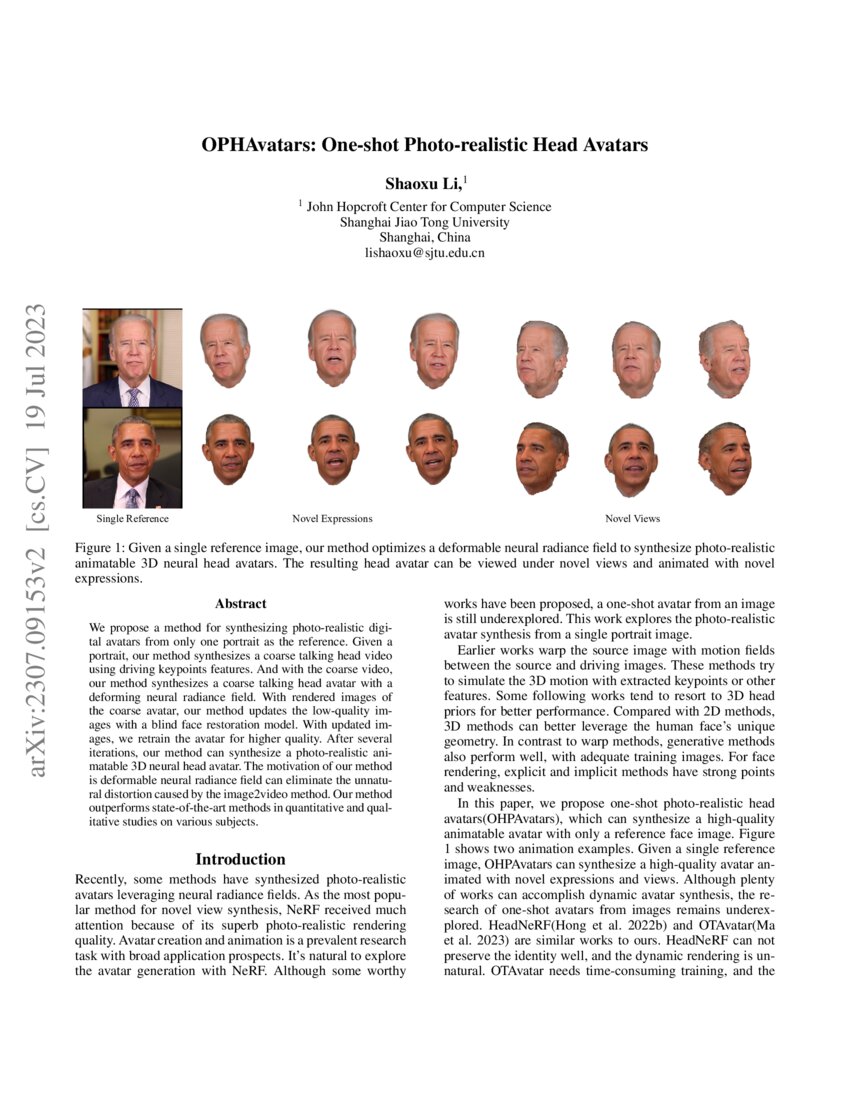 OPHAvatars: One-shot Photo-realistic Head Avatars | DeepAI