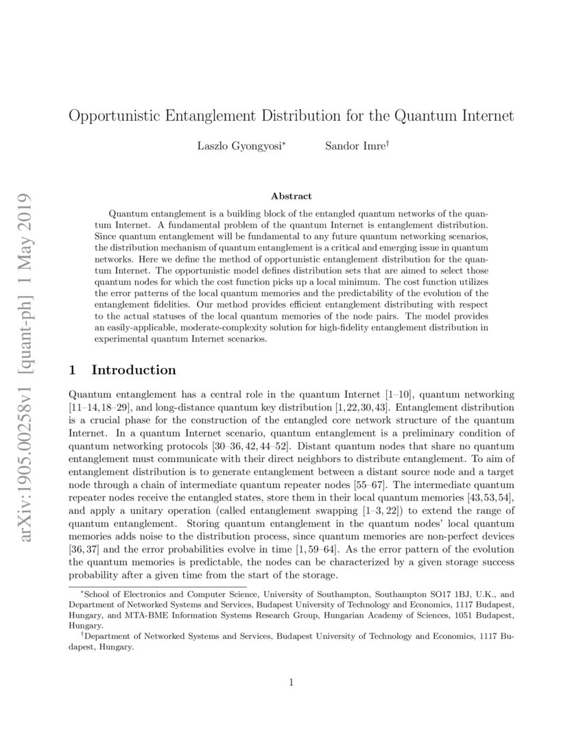 Opportunistic Entanglement Distribution for the Quantum Internet | DeepAI