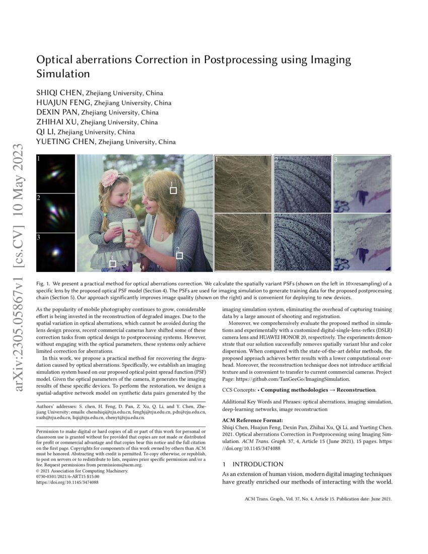 Optical Aberration Correction In Postprocessing Using Imaging Simulation Deepai