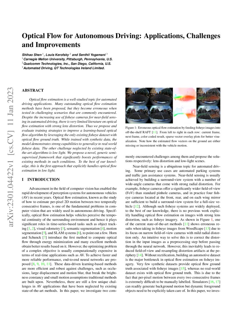 Optical Flow for Autonomous Driving: Applications, Challenges and Improvements | DeepAI
