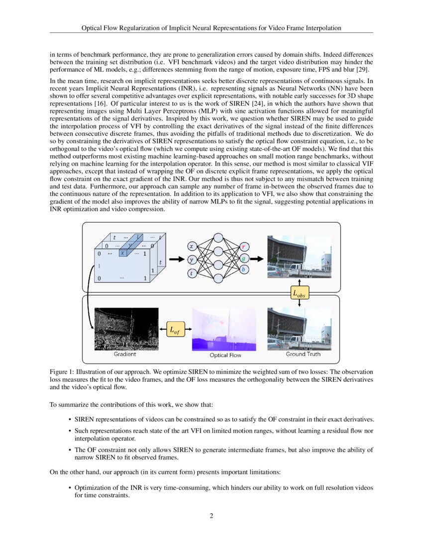 Optical Flow Regularization of Implicit Neural Representations for ... Optical Flow Regularization of Implicit Neural Representations for ...