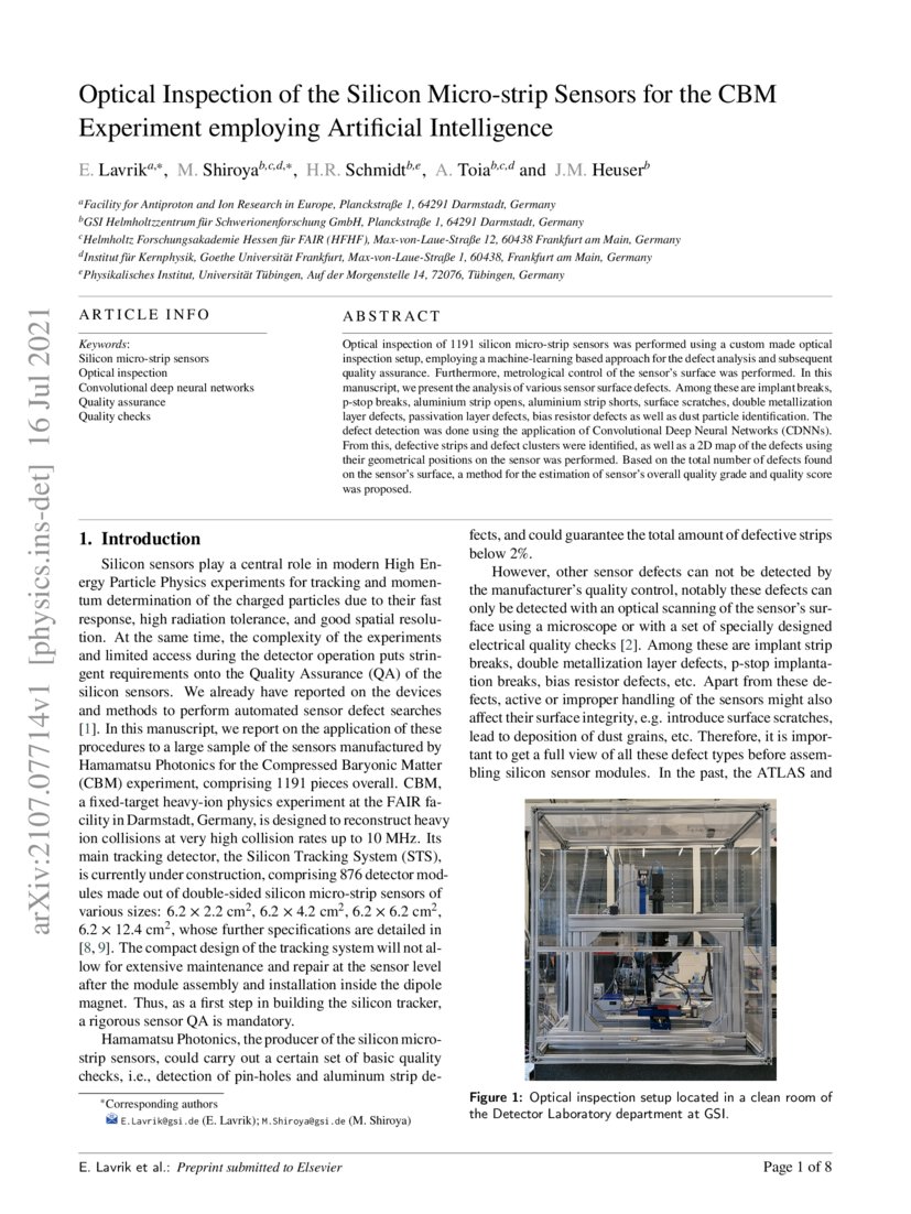 Optical Inspection of the Silicon Micro-strip Sensors for the CBM ...