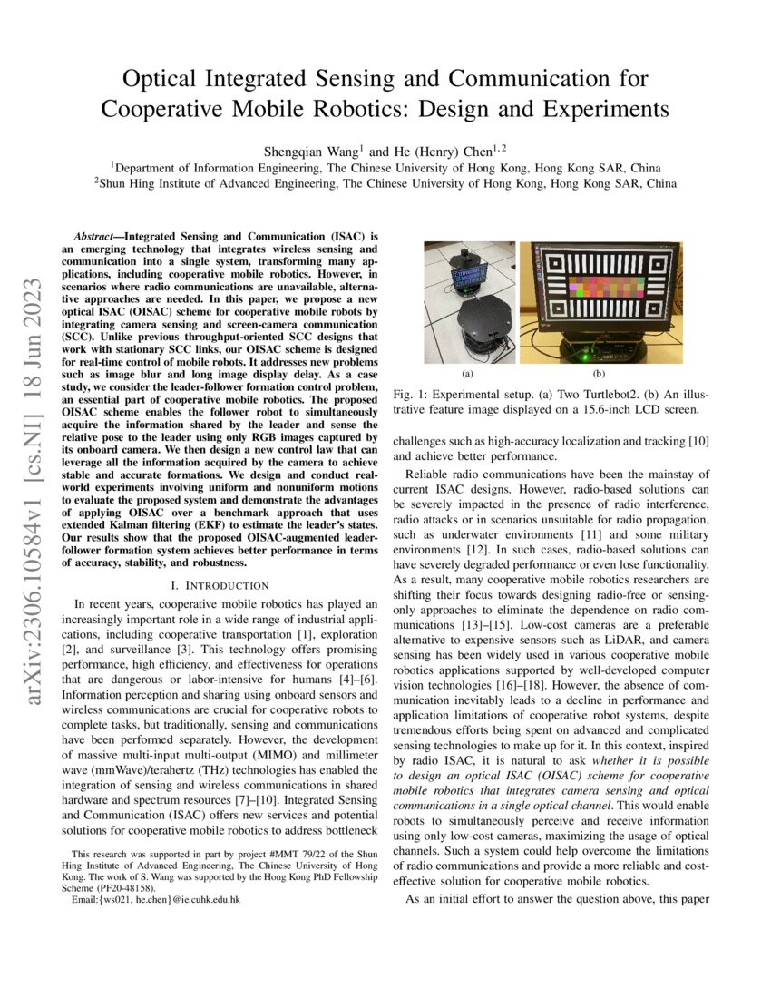 Optical Integrated Sensing And Communication For Cooperative Mobile Robotics Design And