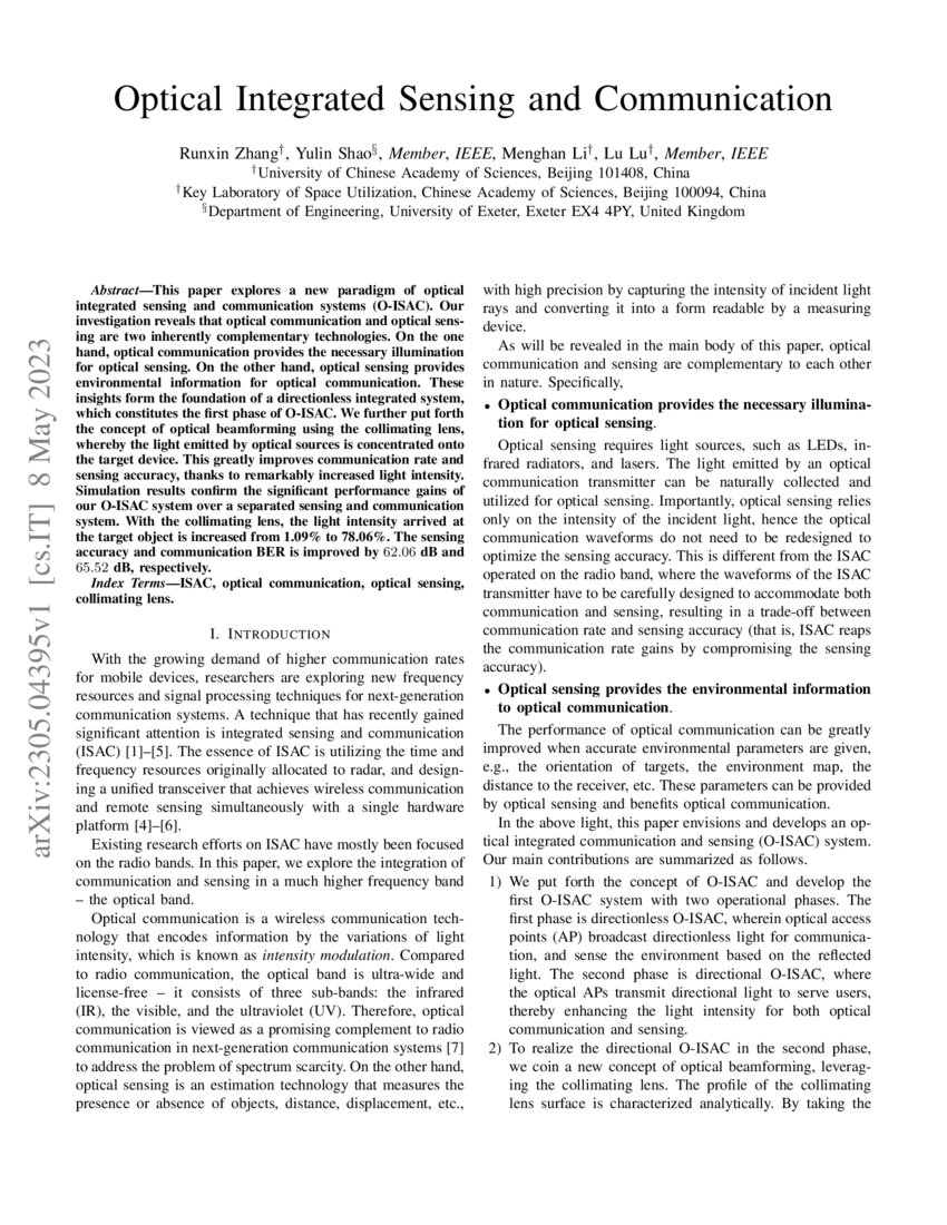 Optical Integrated Sensing And Communication Deepai
