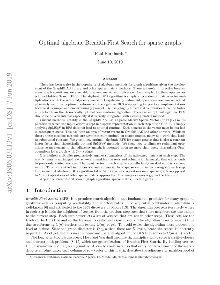 Optimal algebraic Breadth-First Search for sparse graphs | DeepAI
