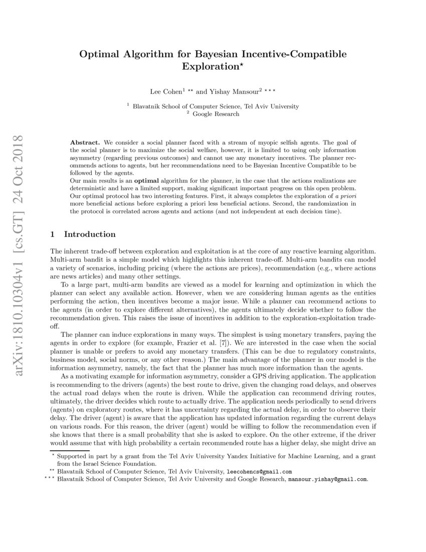Optimal Algorithm for Bayesian Incentive-Compatible | DeepAI