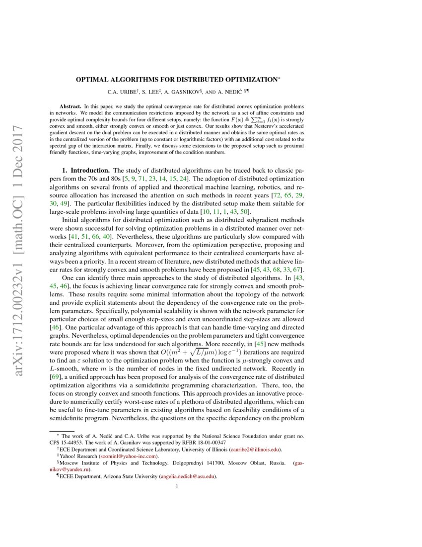 Optimal Algorithms For Distributed Optimization Deepai