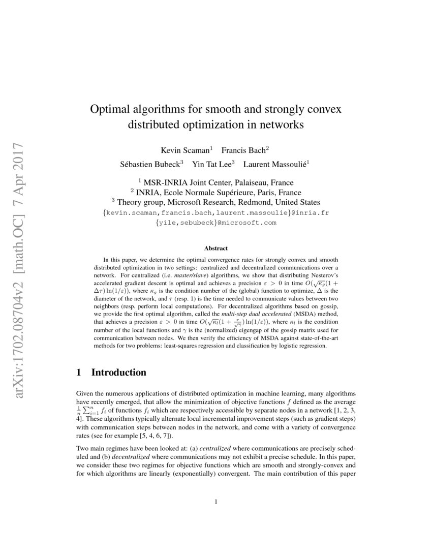Optimal Algorithms For Smooth And Strongly Convex Distributed Optimization In Networks Deepai