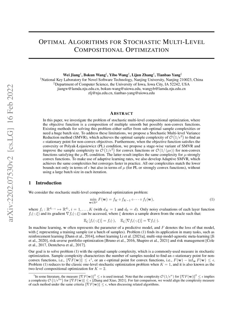 Optimal Algorithms For Stochastic Multi Level Compositional Optimization Deepai