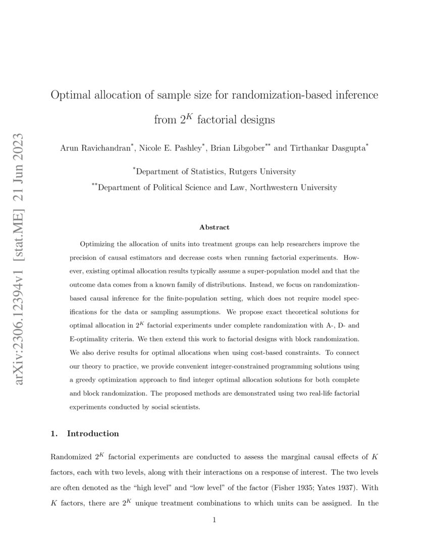 Optimal Allocation Of Sample Size For Randomization Based Inference
