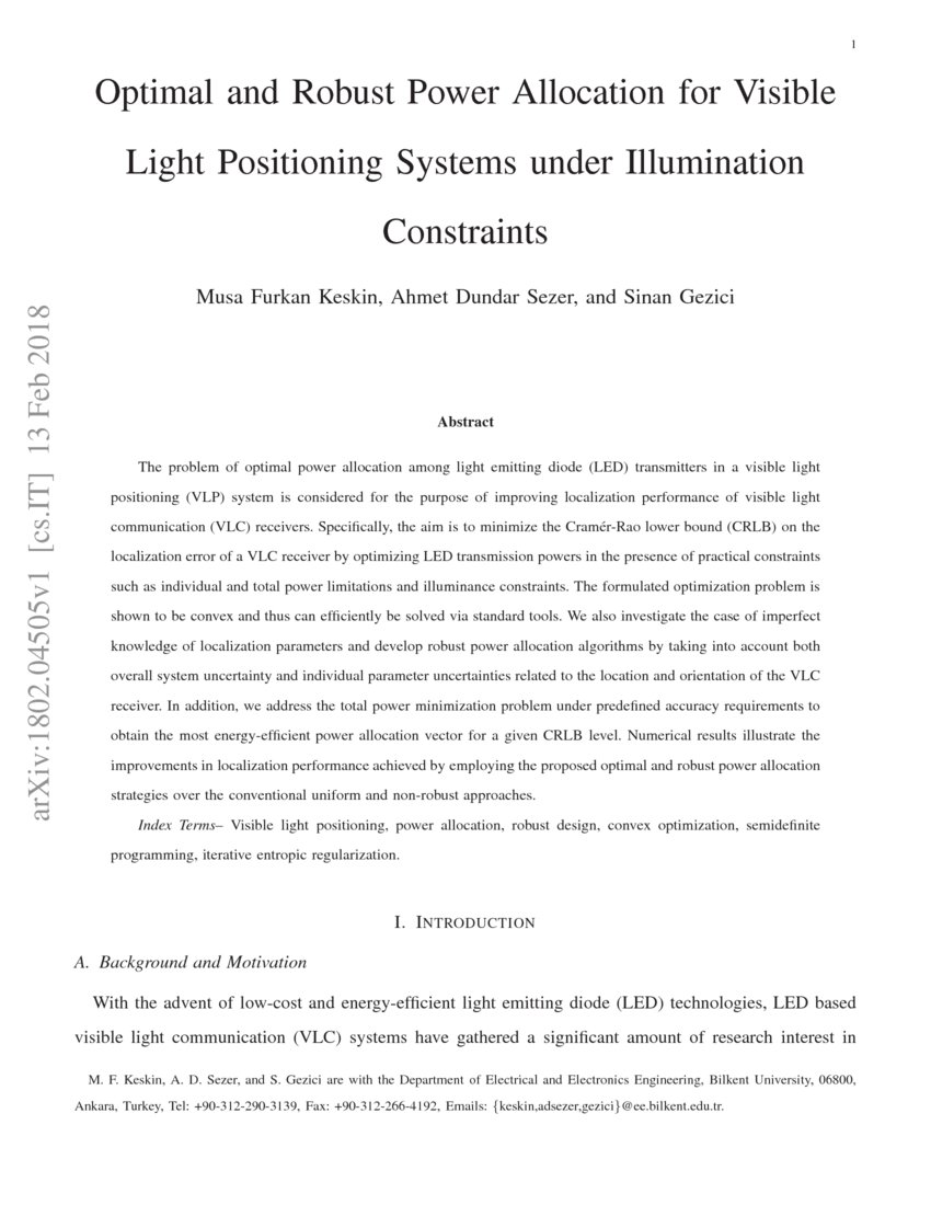Optimal and Robust Power Allocation for Visible Light Positioning Systems under Illumination ...