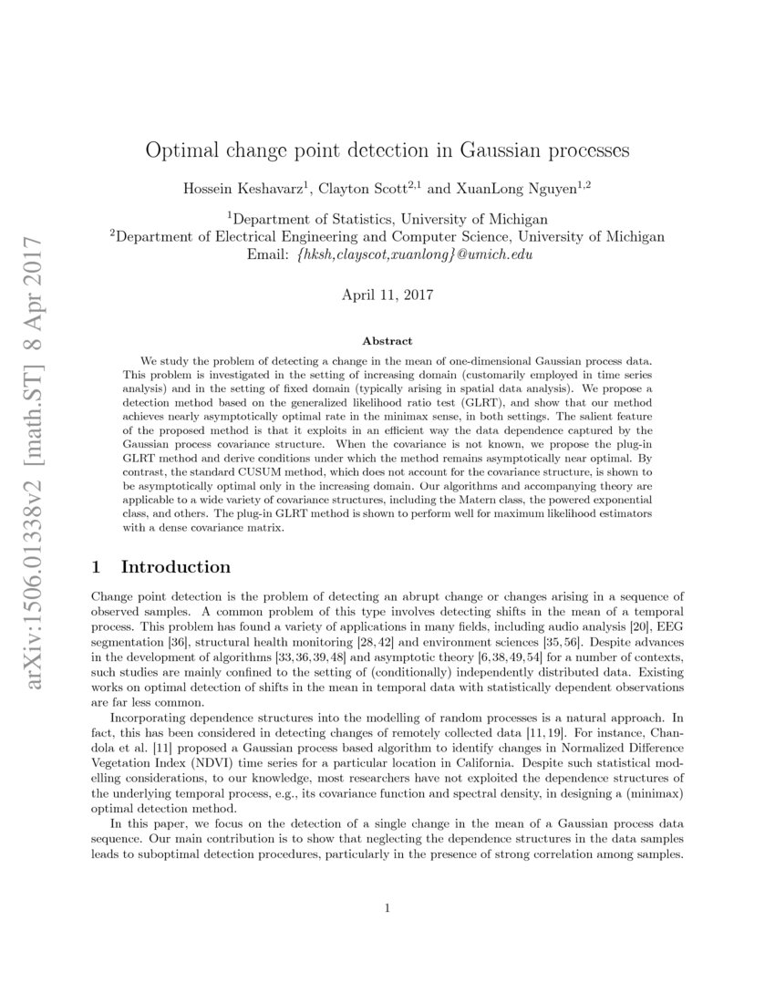 Optimal change point detection in Gaussian processes | DeepAI