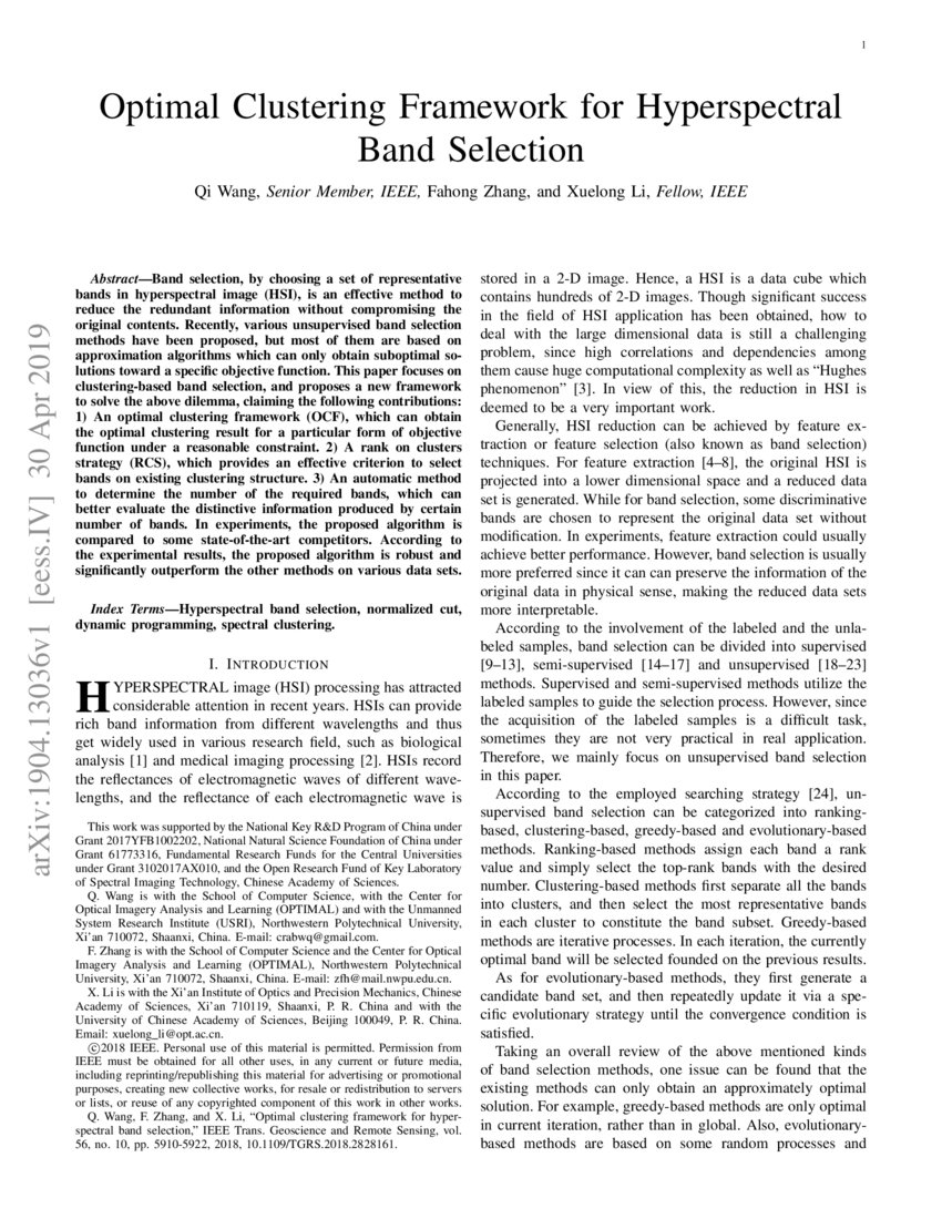 Optimal Clustering Framework for Hyperspectral Band Selection | DeepAI