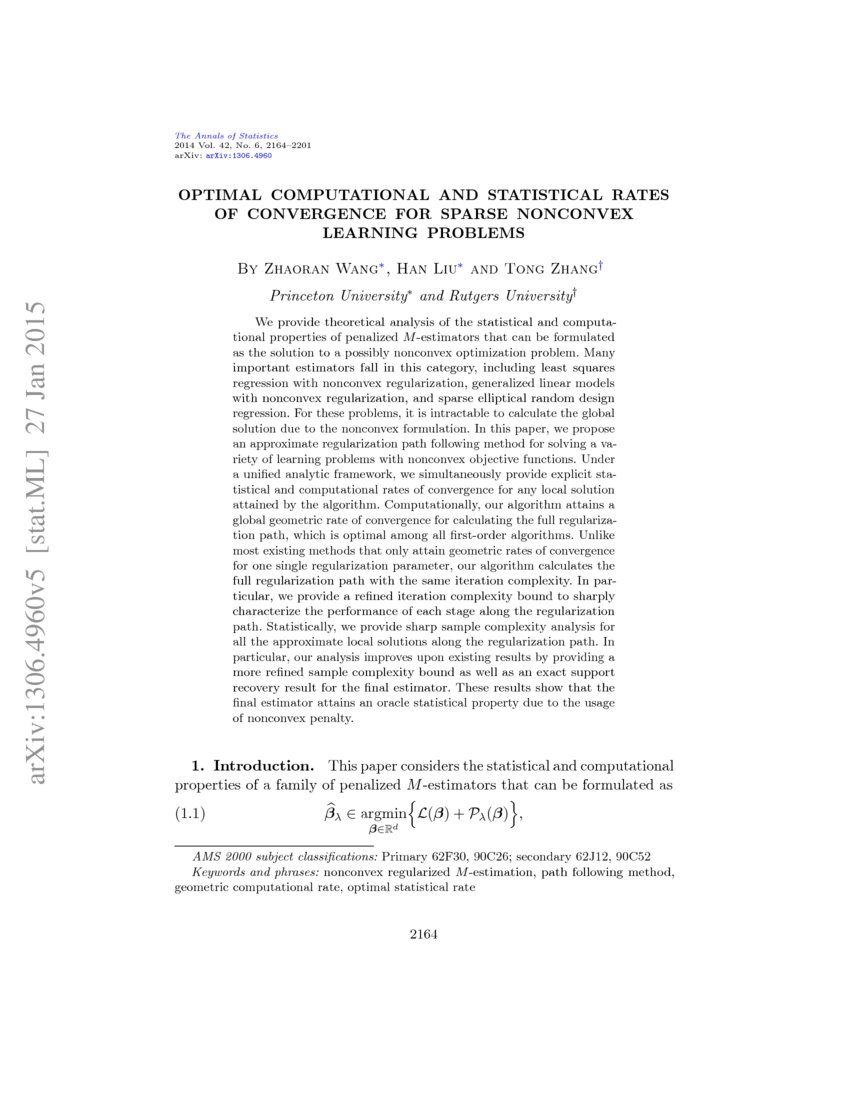 Optimal Computational And Statistical Rates Of Convergence For Sparse Nonconvex Learning