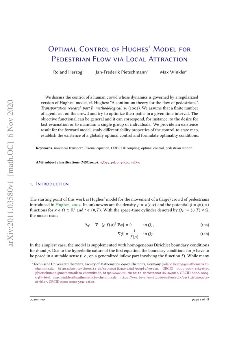 Optimal Control of Hughes' Model for Pedestrian Flow via Local ...