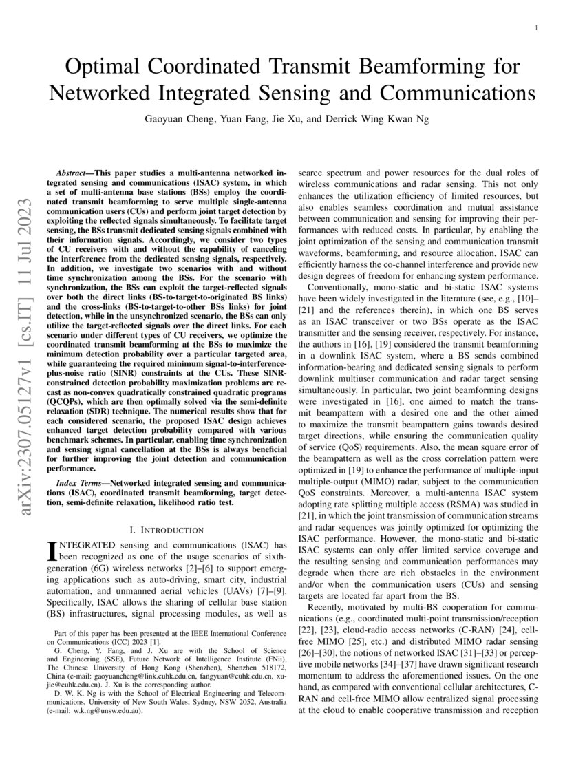 Optimal Coordinated Transmit Beamforming for Networked Integrated ...